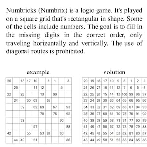 Easy, Medium and Hard Numbrix Puzzles Printable PDF - 300 Numbricks ...