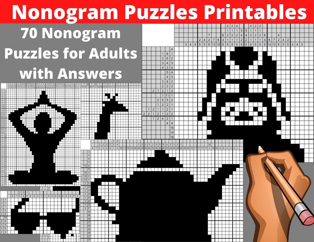 70 Nonogram Puzzles for Adults With Answers - Instant Printable ...