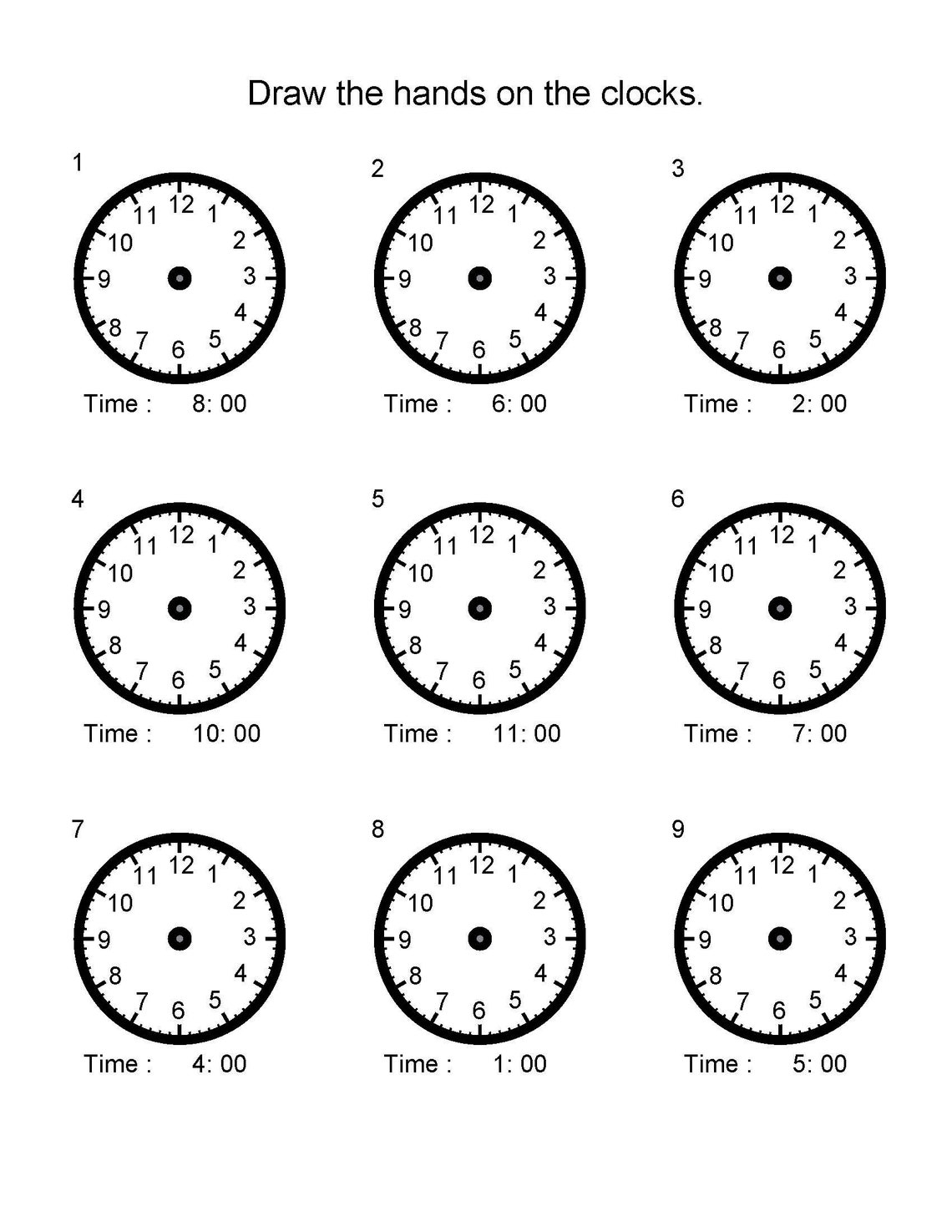 Telling the Time Worksheets, What Time is It? Clock Worksheet to Draw ...