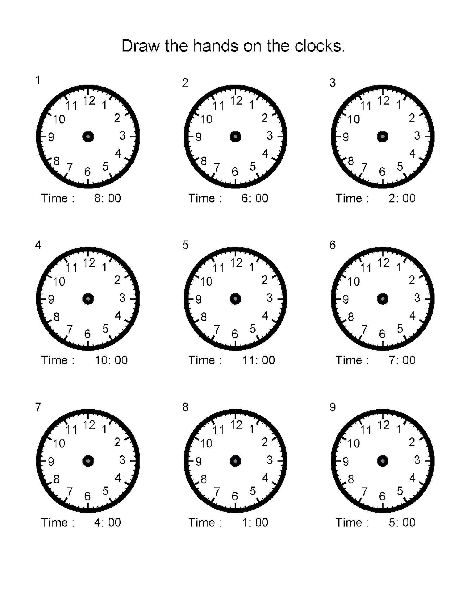 Telling the Time Worksheets, What Time is It? Clock Worksheet to Draw ...