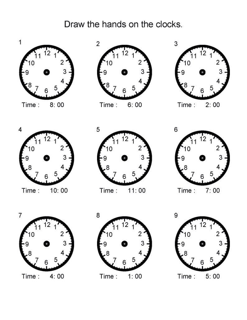Telling the Time Worksheets, What Time is It? Clock Worksheet to Draw ...