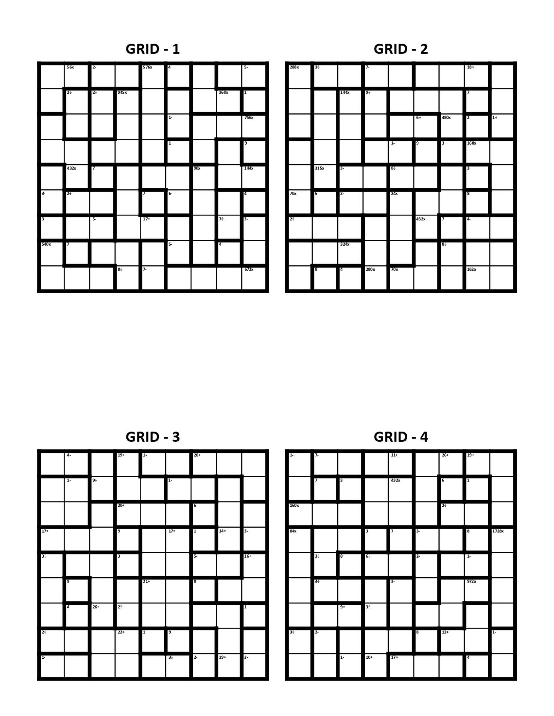 Calcudoku / Mathdoku Printable PDF - 400 Sudoku Variation Puzzles for ...