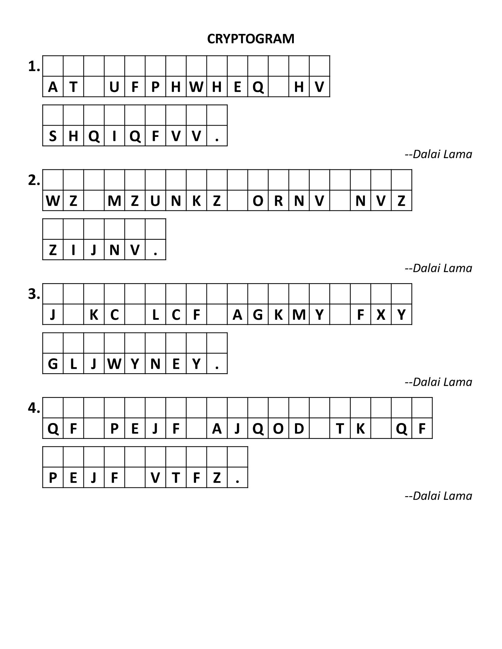 80 Dalai Lama Encrypted Quotes Printable PDF - Adult Activiy Book With ...