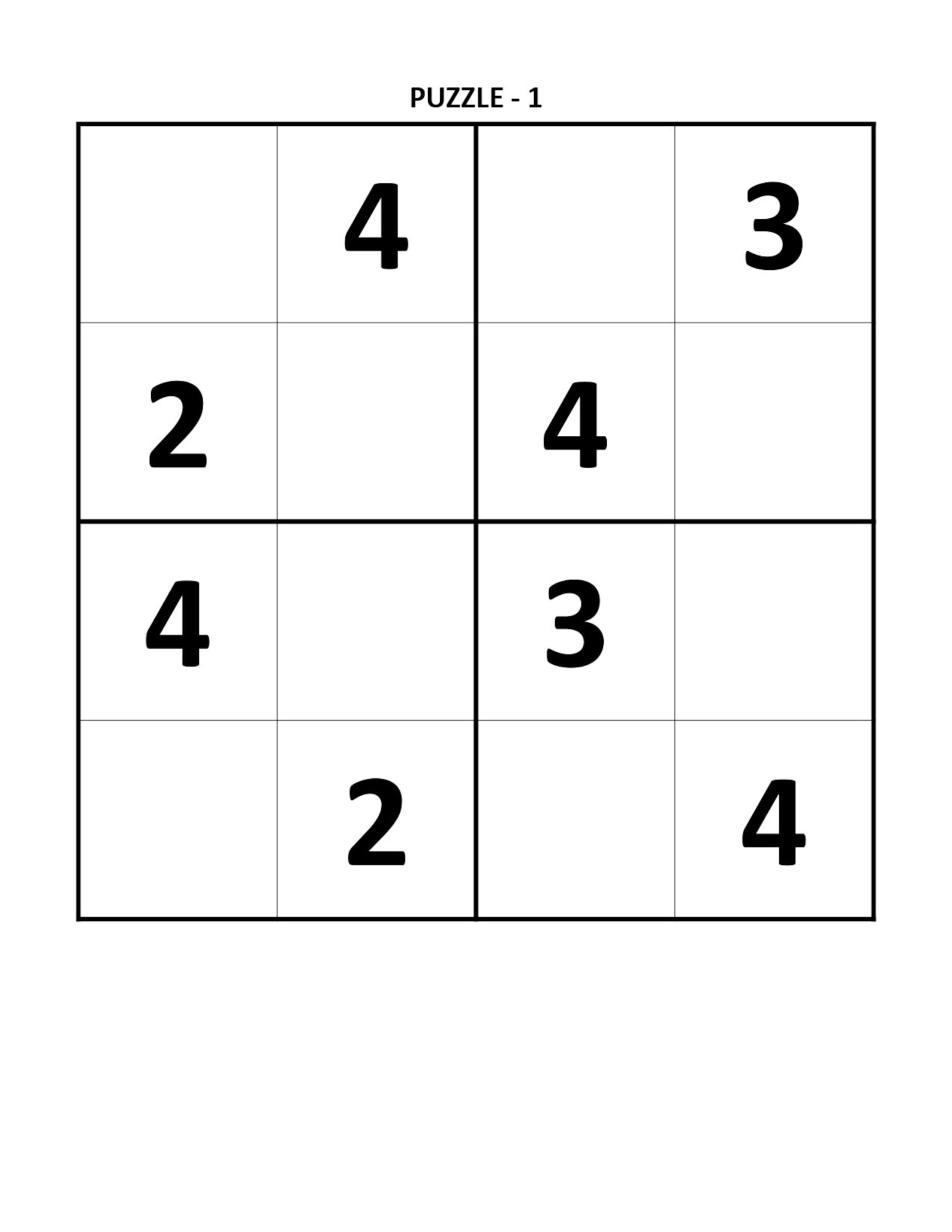 Printable PDF Easy Sudoku for Kids 4x4 - 400 Children Puzzles With ...