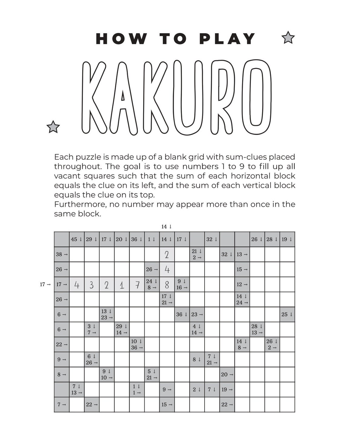 Difficult Kakuro Sudoku Puzzles - 300 Printable PDF Japanese Puzzles ...