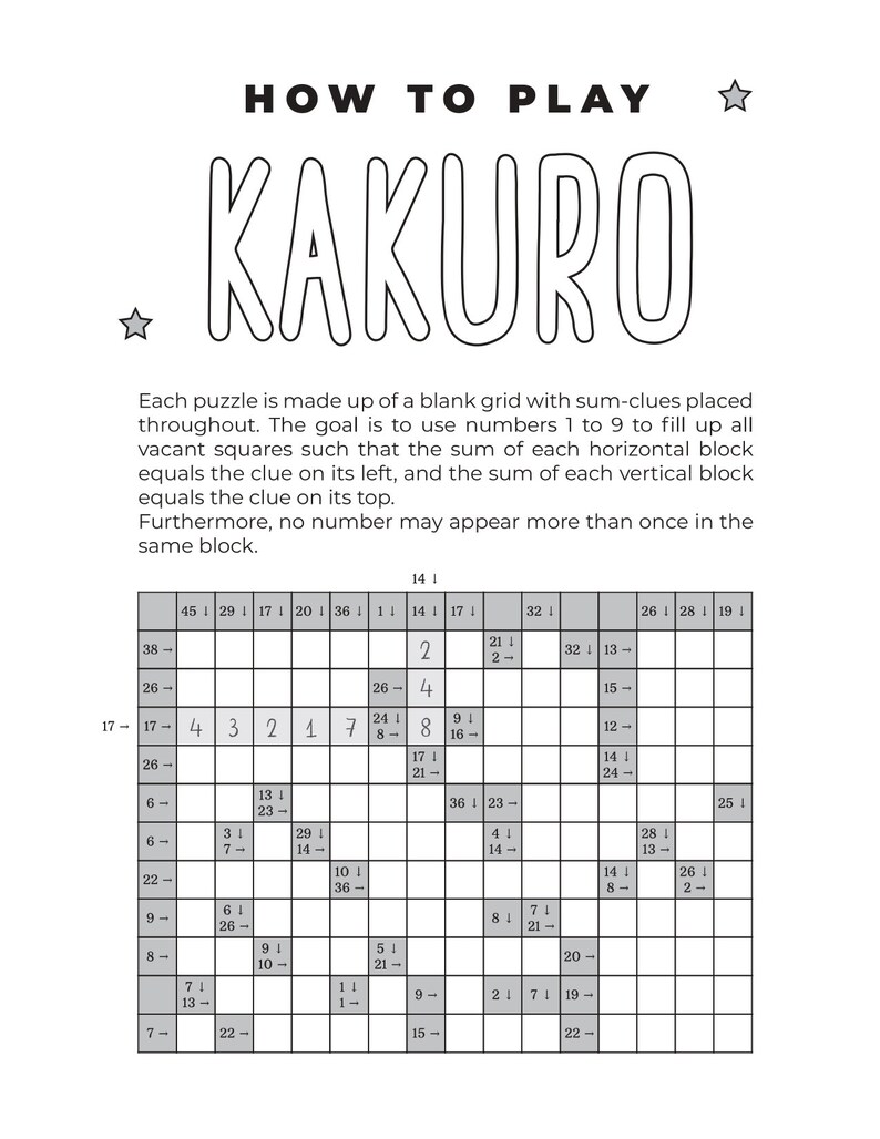 Difficult Kakuro Sudoku Puzzles - 300 Printable PDF Japanese Puzzles ...