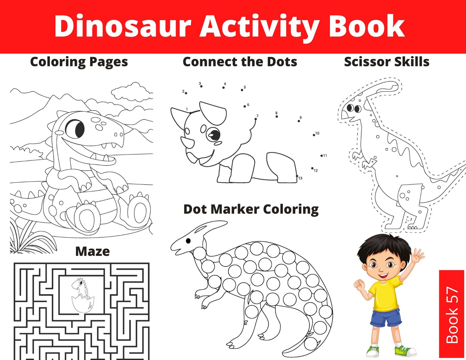 Dinosaur Activity Book for Kids: Dinosaur Coloring Pages, Cut and Paste ...
