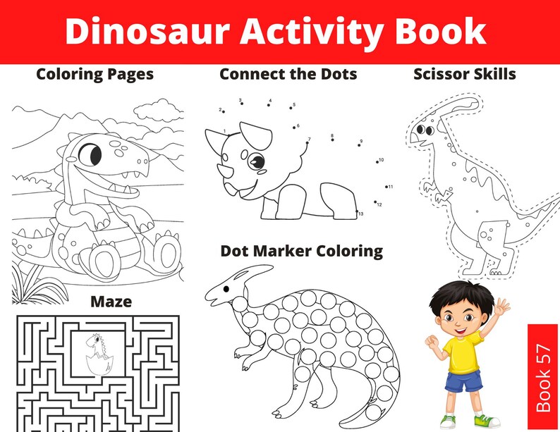 Dinosaur Activity Book for Kids: Dinosaur Coloring Pages, Cut and Paste ...