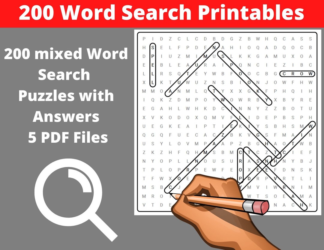 Bundle of 200 Word Search Printable - Word Search Puzzle With Answers ...