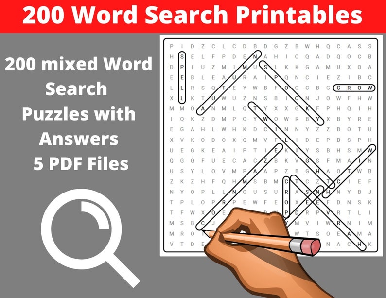 Bundle of 200 Word Search Printable - Word Search Puzzle With Answers ...