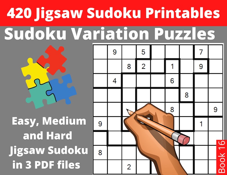 Easy, Medium and Hard Jigsaw Sudoku Puzzles Printable PDF - 420 Sudoku ...