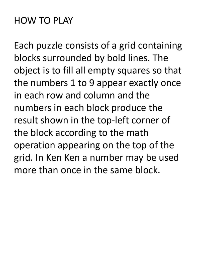 Calcudoku / Mathdoku Printable PDF - 400 Sudoku Variation Puzzles for ...