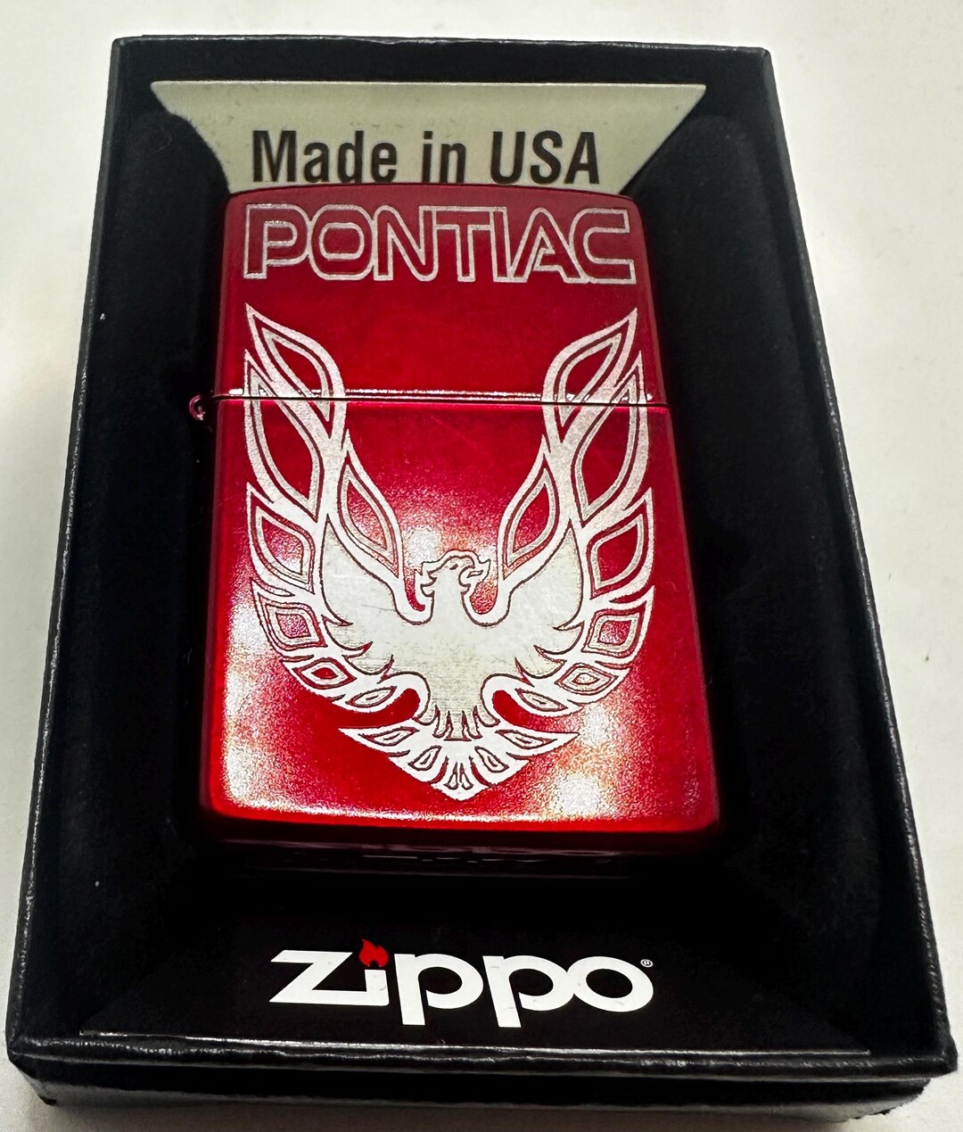 Custom Laser Engraved Zippo Lighter Pontiac Firebird Candy Apple Red ...
