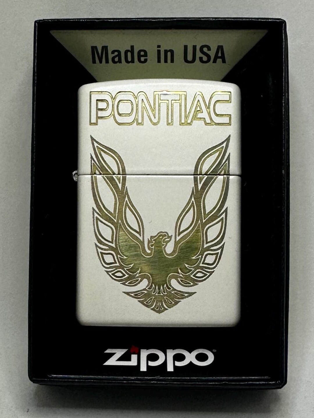 Custom Laser Engraved Zippo Lighter Pontiac Firebird White Matte Finish ...