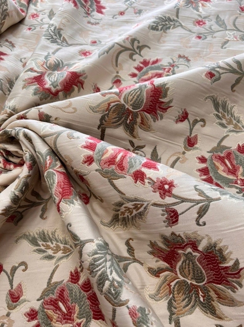 1 X 2.80 Meters of Precious San Leucio Damask Lampas Fabric With Floral ...