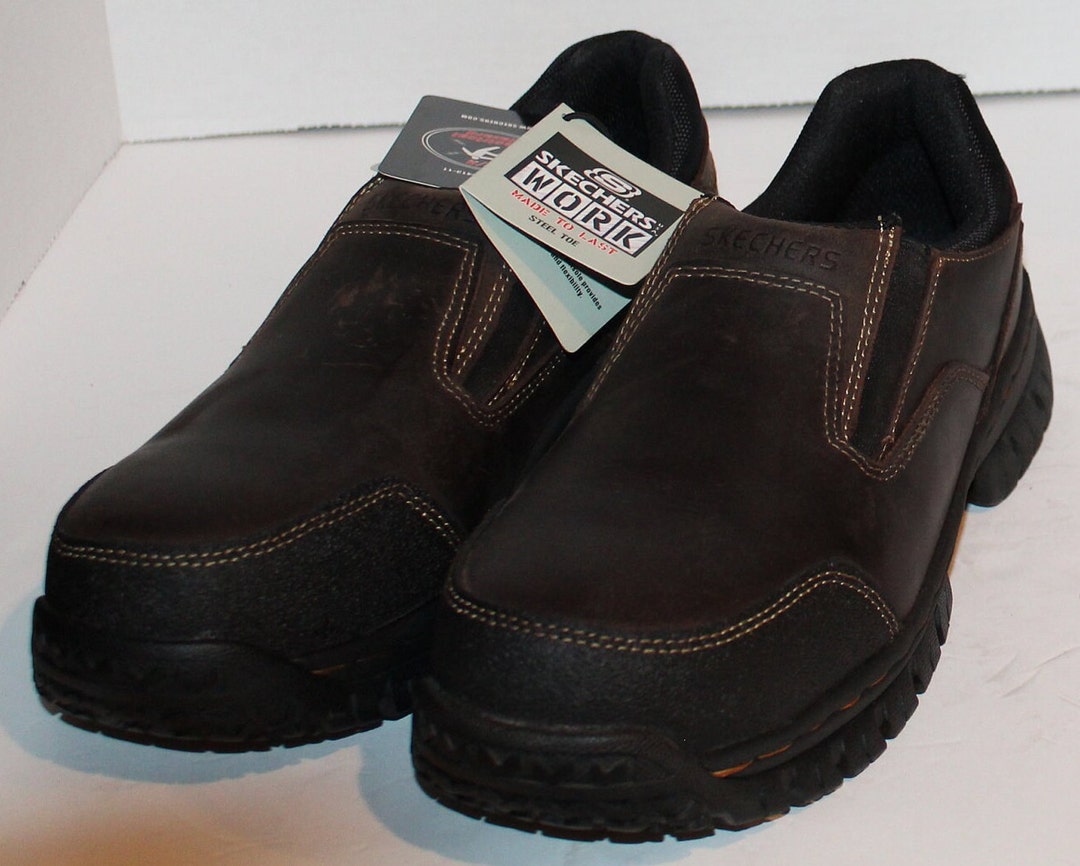 Men Shoes skechers Work Loafers Size 10M EU 43 Brown Leather Steel Toe NEW - Etsy
