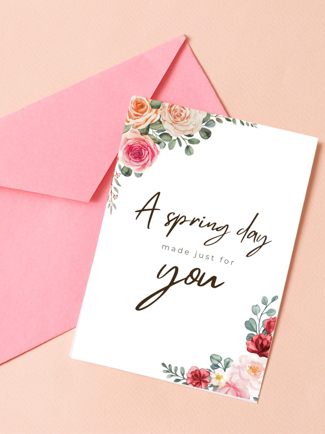 Spring Birthday Card, Watercolor Floral Elegant Greeting (digital ...