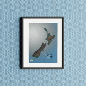 New Zealand DEM Map With Maori Glyph - Photo Paper Poster - Etsy