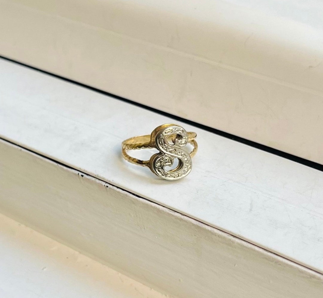 Vintage Retro 14k Gold Letter “S” Ring Set With Diamonds - Etsy