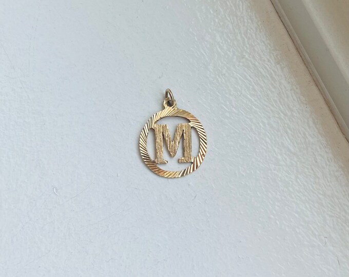Vintage 14k Gold Engine Turned Textured “M” Letter Charm Pendant - Etsy