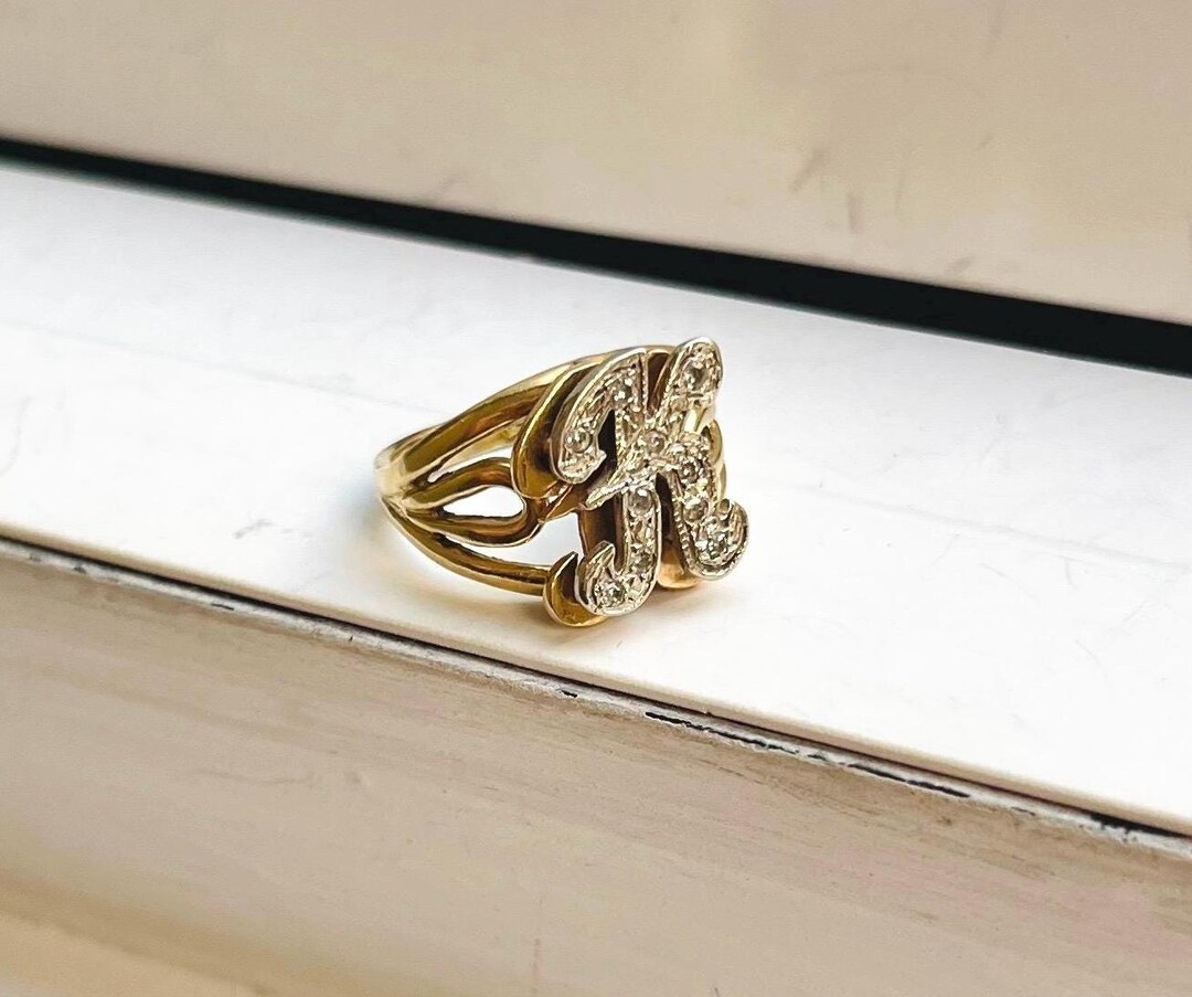 Vintage Retro 14k Gold Letter K Ring Set With Diamonds - Etsy