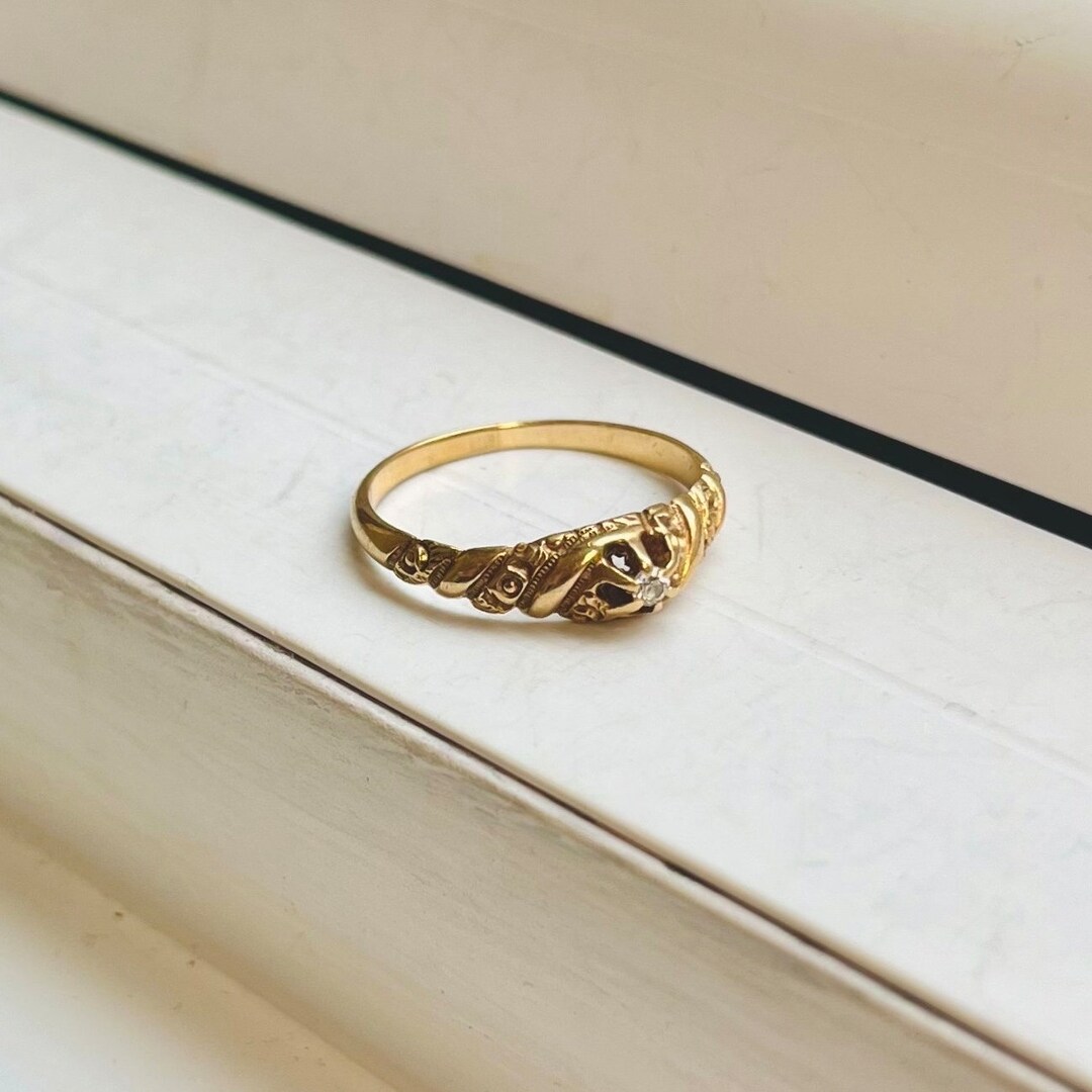 Antique Estate 14k Gold Detailed Ring Set With Diamond - Etsy