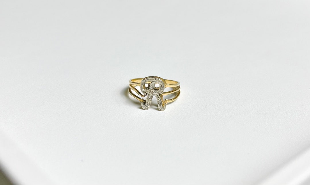 Vintage Retro 14k Gold Letter R Ring With Diamonds - Etsy