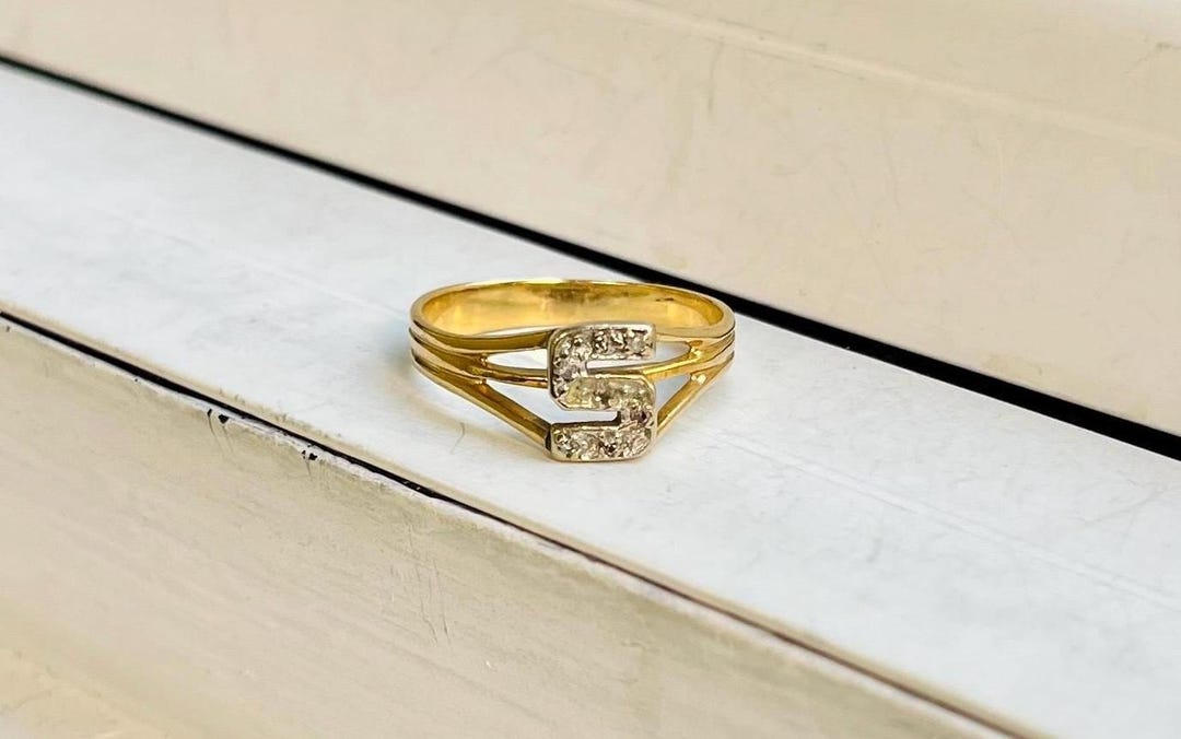 Vintage Retro 14k Gold Letter “S” Initial Ring Set With Diamonds - Etsy