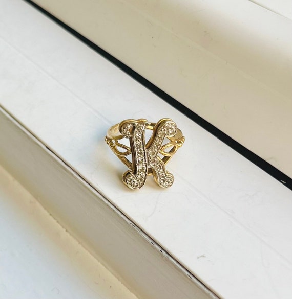 Vintage Retro Large 14k Gold Letter “K” Ring With Dia… - Gem