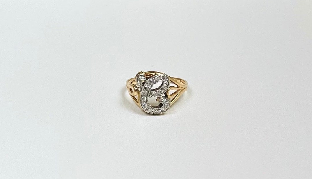 Vintage Retro 14k Gold Letter “E” Ring With Diamonds - Etsy