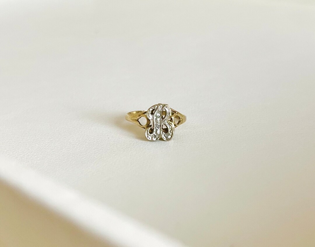 Vintage Retro Dainty 14k Gold Letter B Ring With Small Diamonds - Etsy