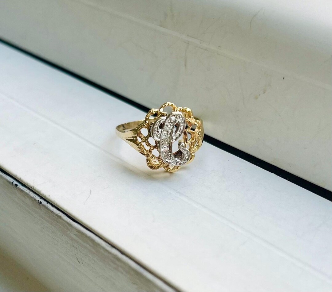 Vintage Retro 14k Gold Letter Initial Ring Set With Diamonds - Etsy