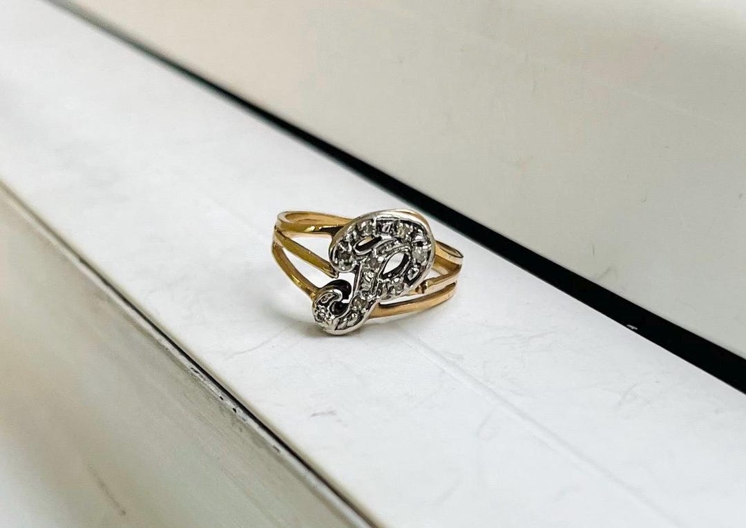 Vintage Retro 14k Gold Letter “P” Ring Set With Diamonds - Etsy