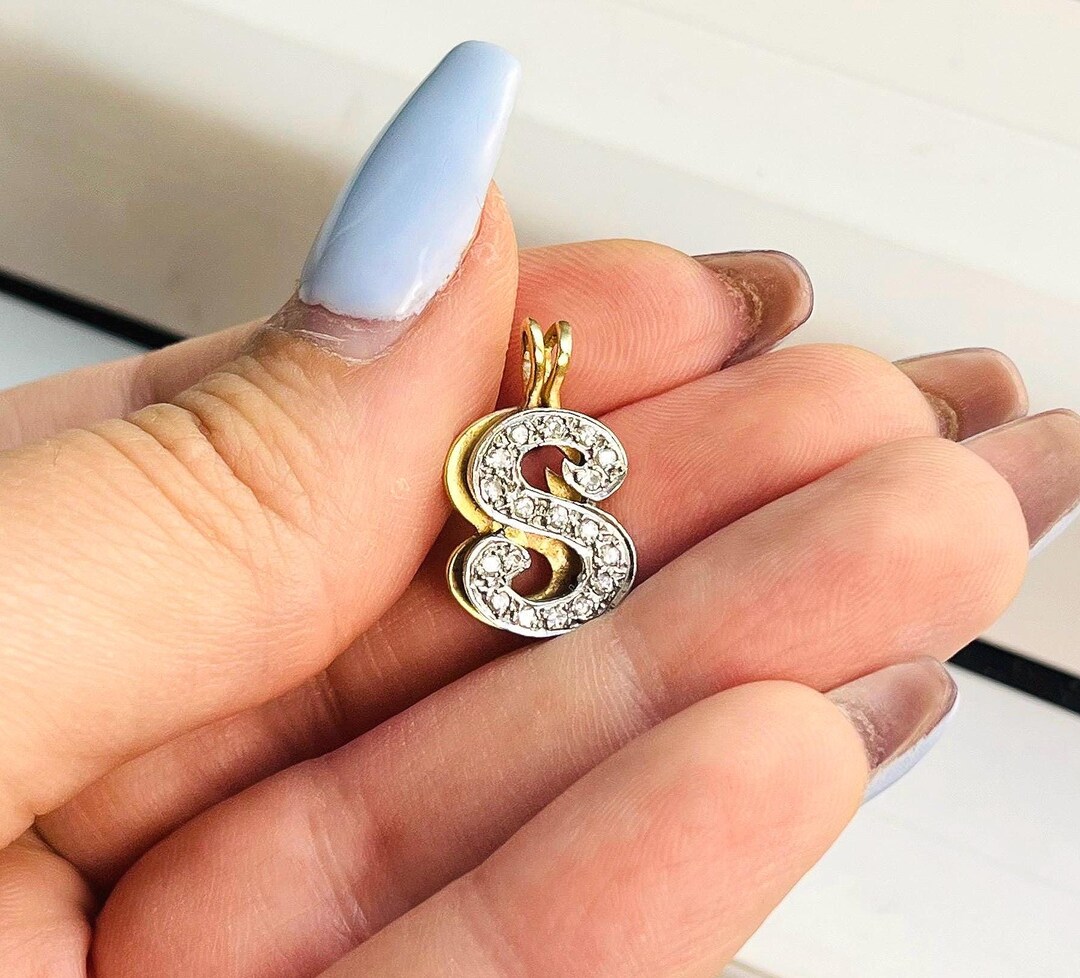 Vintage Retro 14k Gold Letter “S” Initial Pendant Set With Diamonds - Etsy