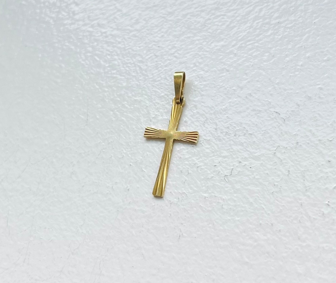 Vintage 14k Gold Dainty Engine Turned Style Cross Charm Pendant - Etsy