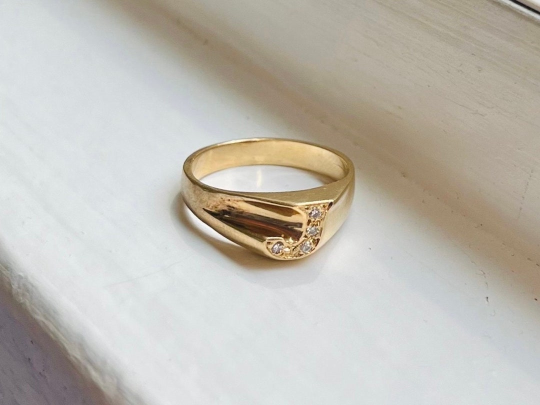 Vintage Retro 14k Gold Letter “J” Initial Ring Set With Diamonds - Etsy
