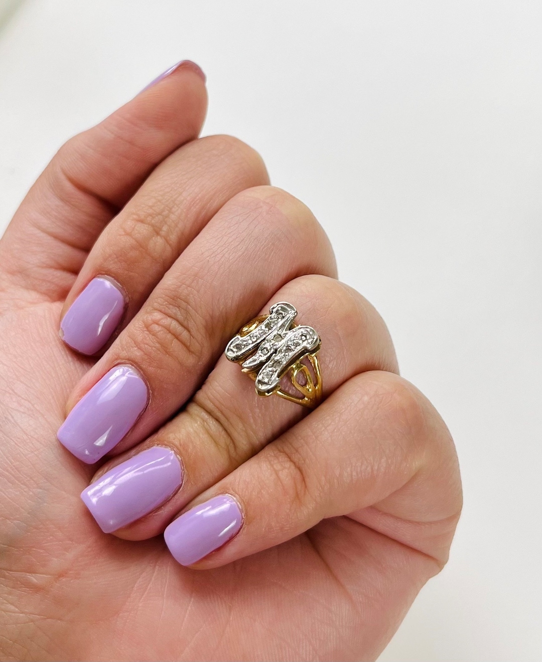 Vintage Retro 14k Gold Letter “M” Ring With Diamonds - Etsy