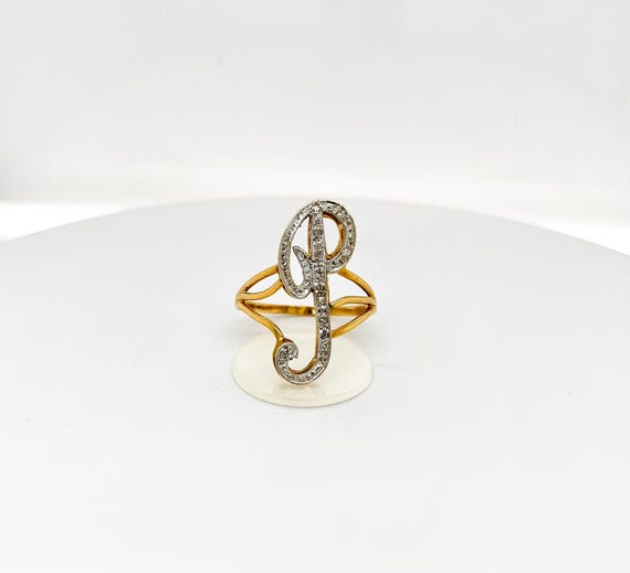 Vintage Retro Large 14k Gold Letter “P” Initial Ring … - Gem