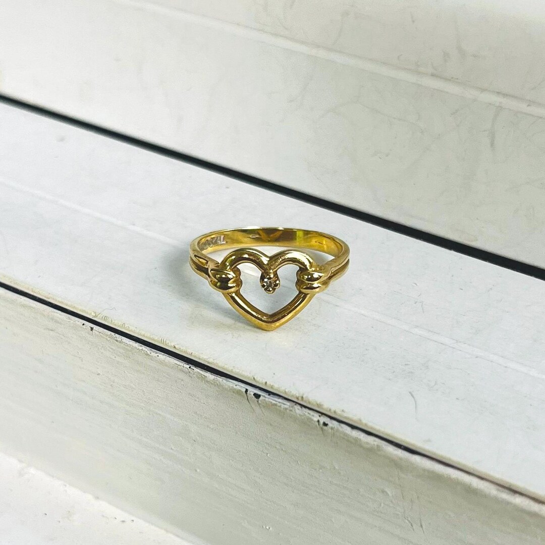 Vintage 14k Yellow Gold Heart Ring Set With Small Diamond - Etsy
