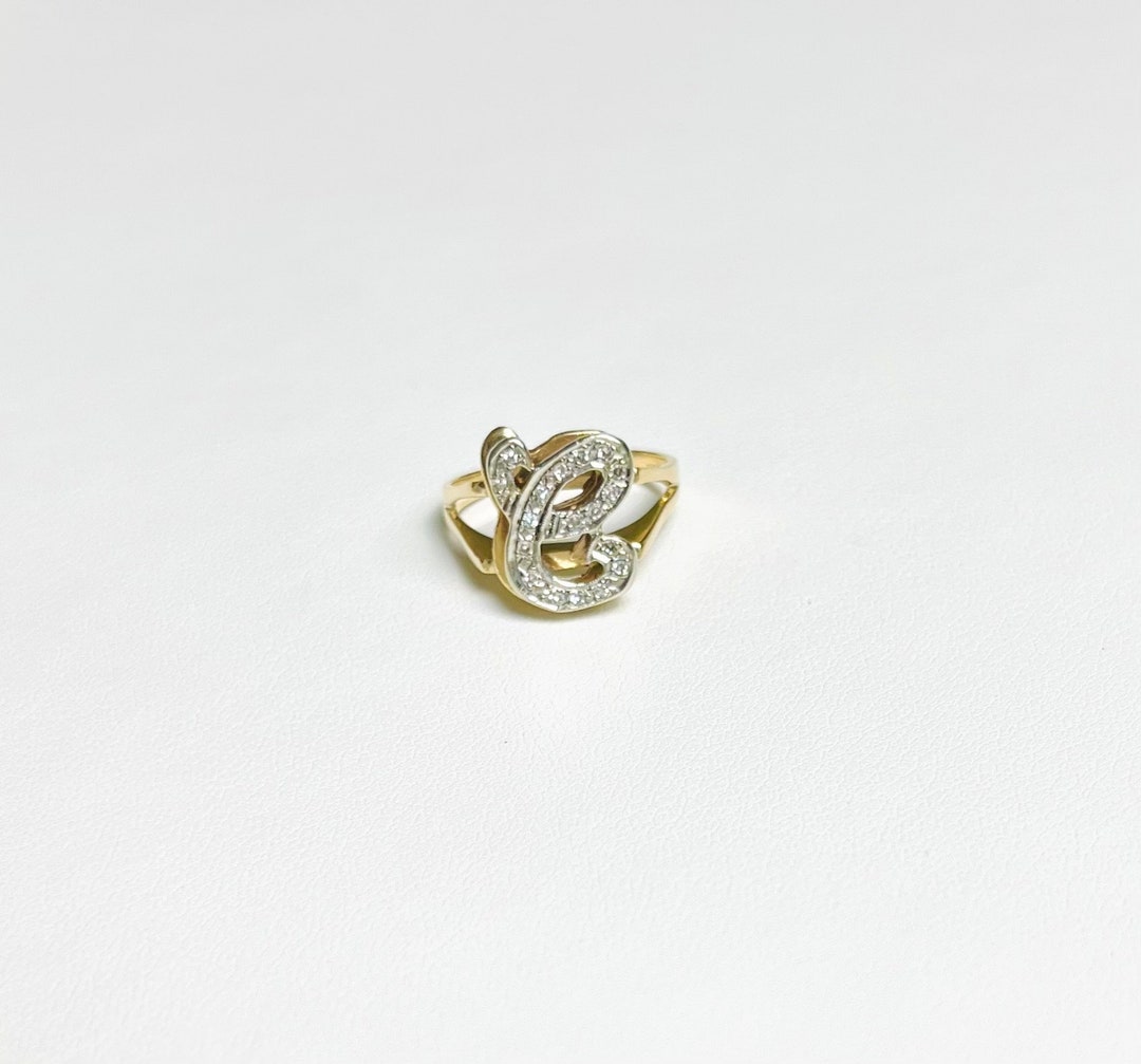 Vintage Retro 14k Gold Letter “E” Ring With Diamonds - Etsy