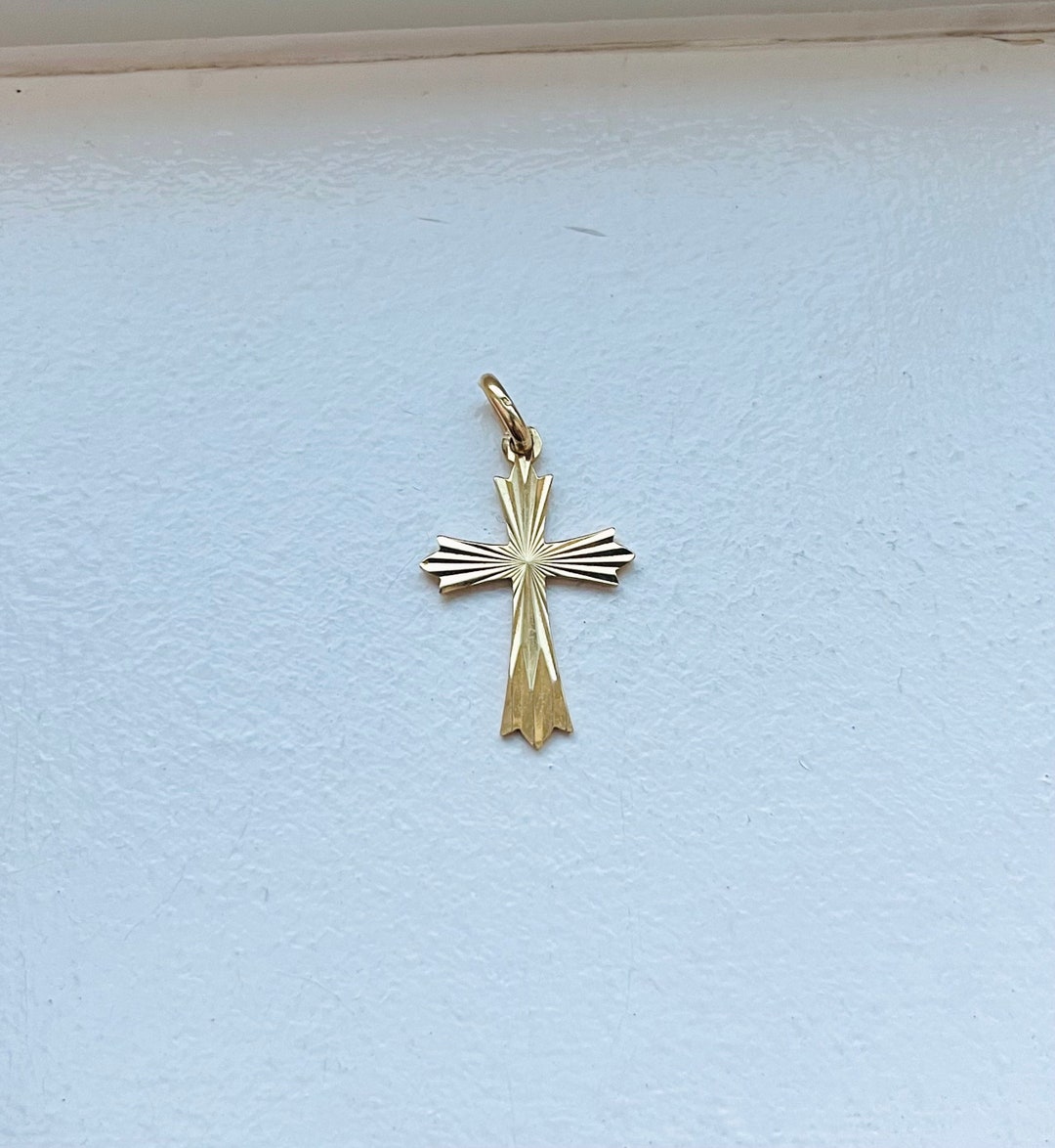 Vintage 14k Gold Engine Turned Cross Pendant - Etsy