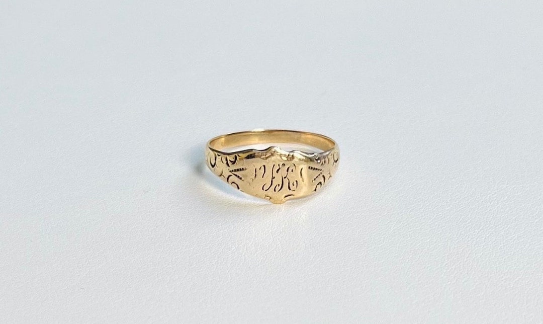 Antique 14k Gold Hand Carved Detailed Signet Ring With Intials - Etsy