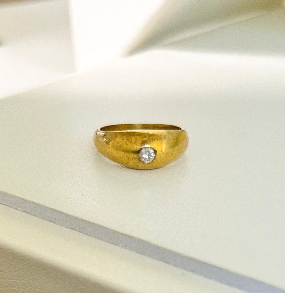 Vintage 18k Gold Gypsy Set Dome Ring With Diamond - Etsy