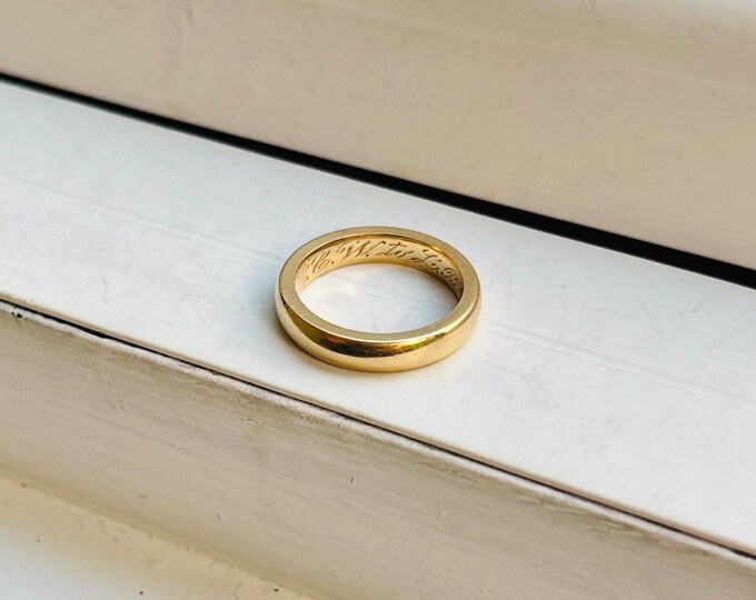 Antique Edwardian Era 14k Gold Thick Band C.1914 With Hand Inscriptions ...
