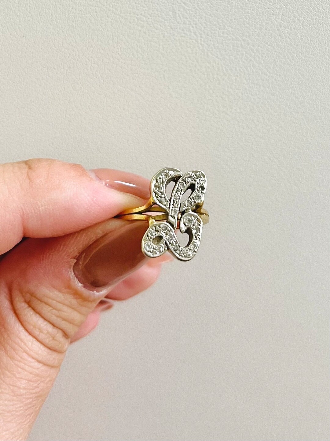 Vintage 14k Gold L Letter Ring With Diamonds - Etsy