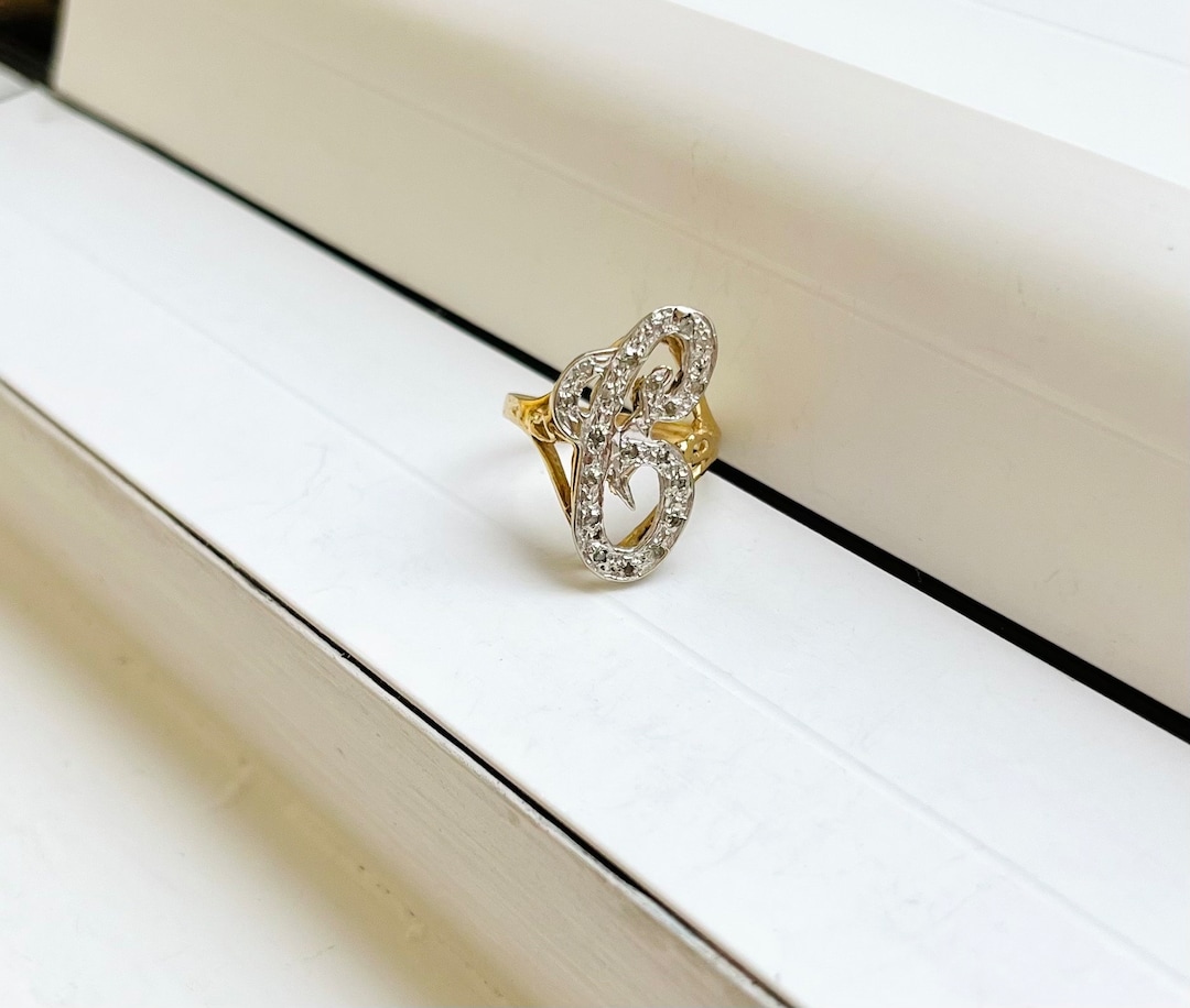 Vintage Retro 14k Gold “C” Letter Ring With Diamonds - Etsy