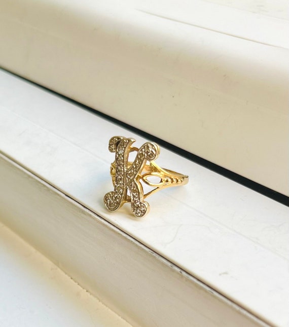 Vintage Retro Large 14k Gold Letter “K” Ring With Dia… - Gem