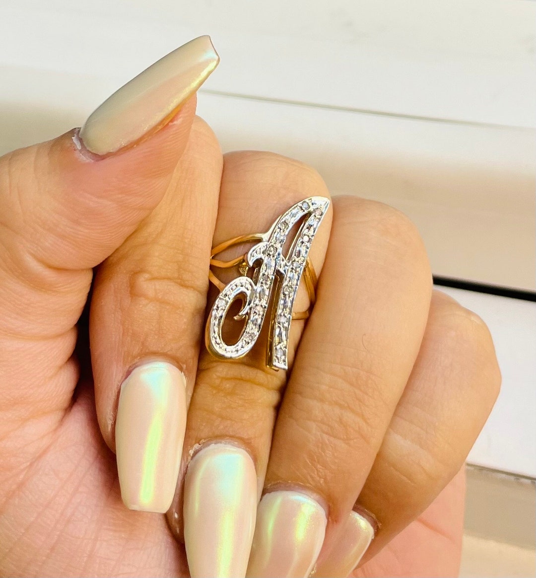Vintage Retro 14k Large Gold Letter A Ring Set With Diamonds - Etsy