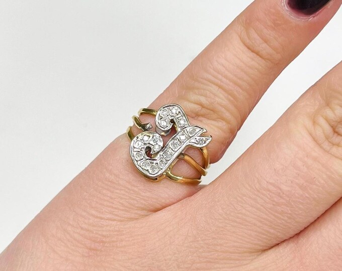 Vintage Retro 14k Gold Letter “J” Initial Ring Set With Diamonds - Etsy