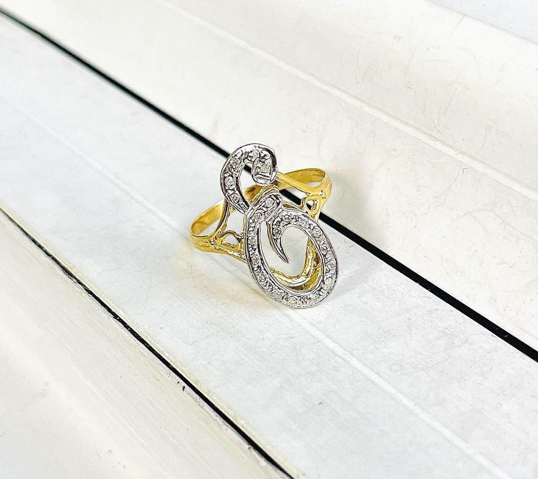 Vintage Retro 14k Yellow Gold Letter E Initial Ring Set With Diamonds ...